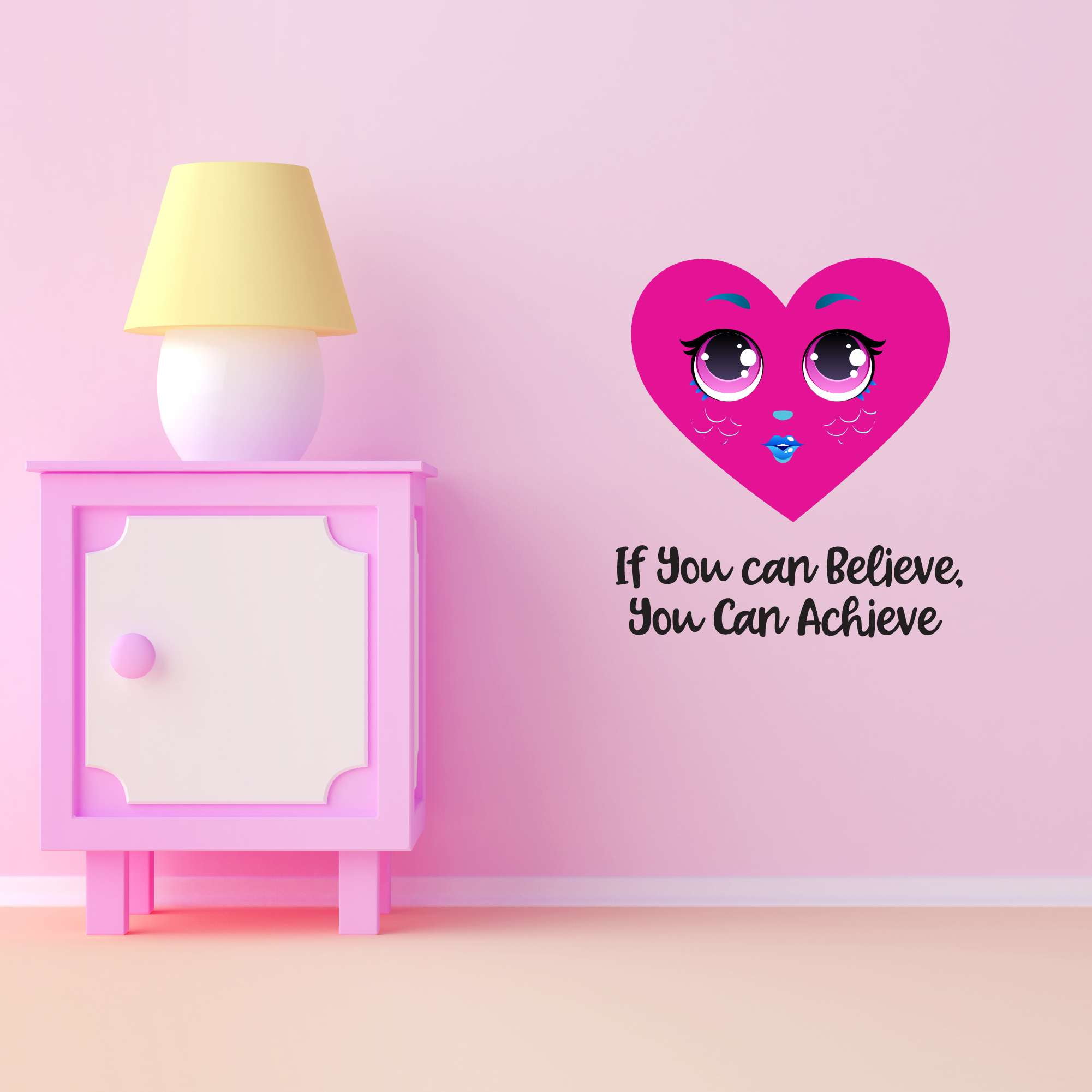 Hot Pink Heart Cute Girl Eyes Cheeks Lips Believe And Achieve Beautiful ...