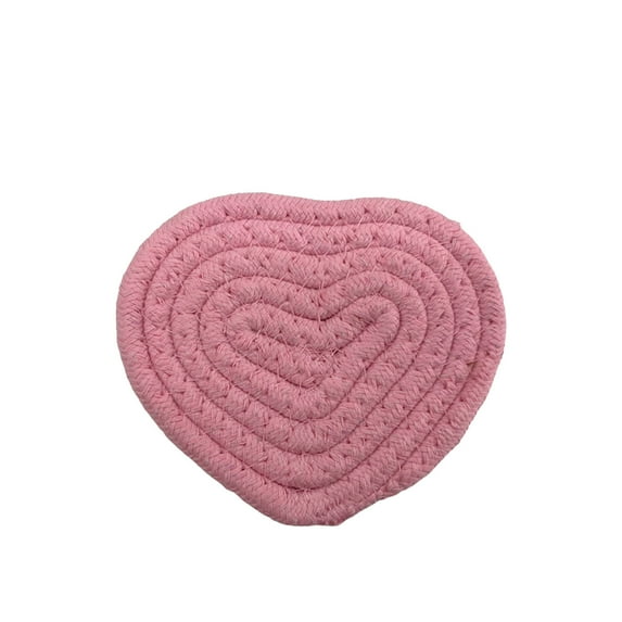 Hot Pink Heat Insulating Cotton Woven Coaster In Heart Shape For ...