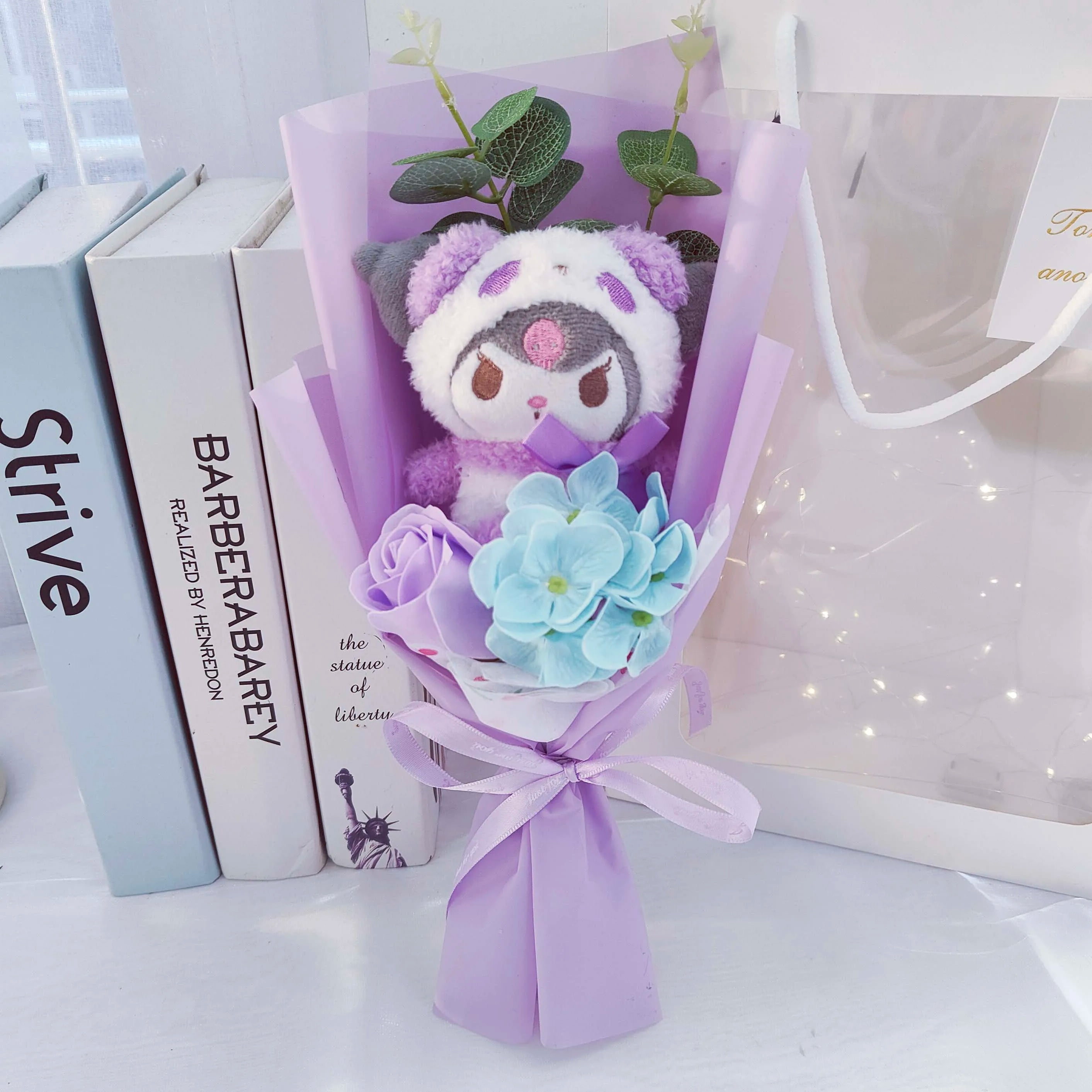 Hot Pink Hello KT Toys With Soap Rose Flower Cartoon Bouquets Stuffed ...