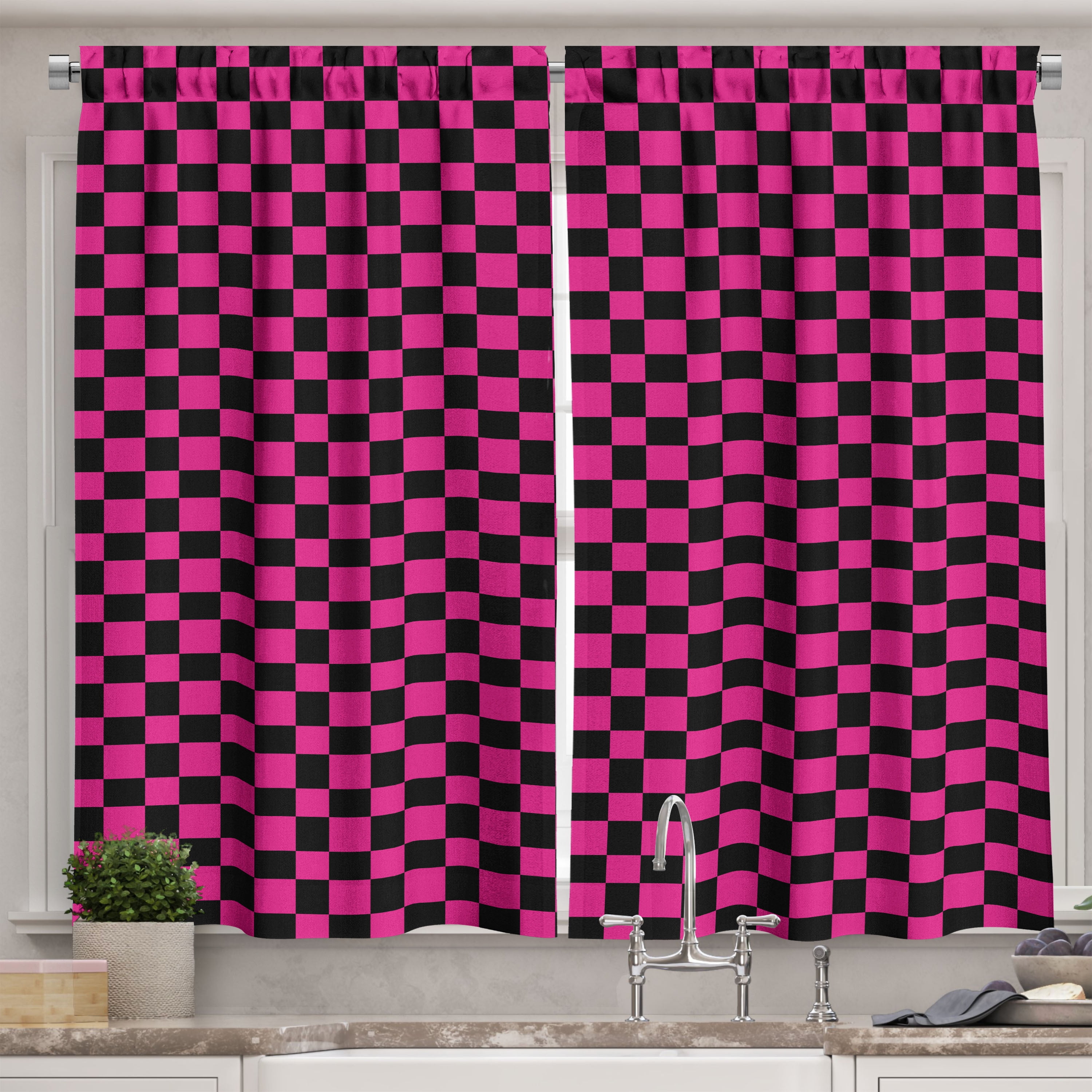 Hot Pink Kitchen Curtains, Old Fashioned Gingham Checks in Vibrant ...