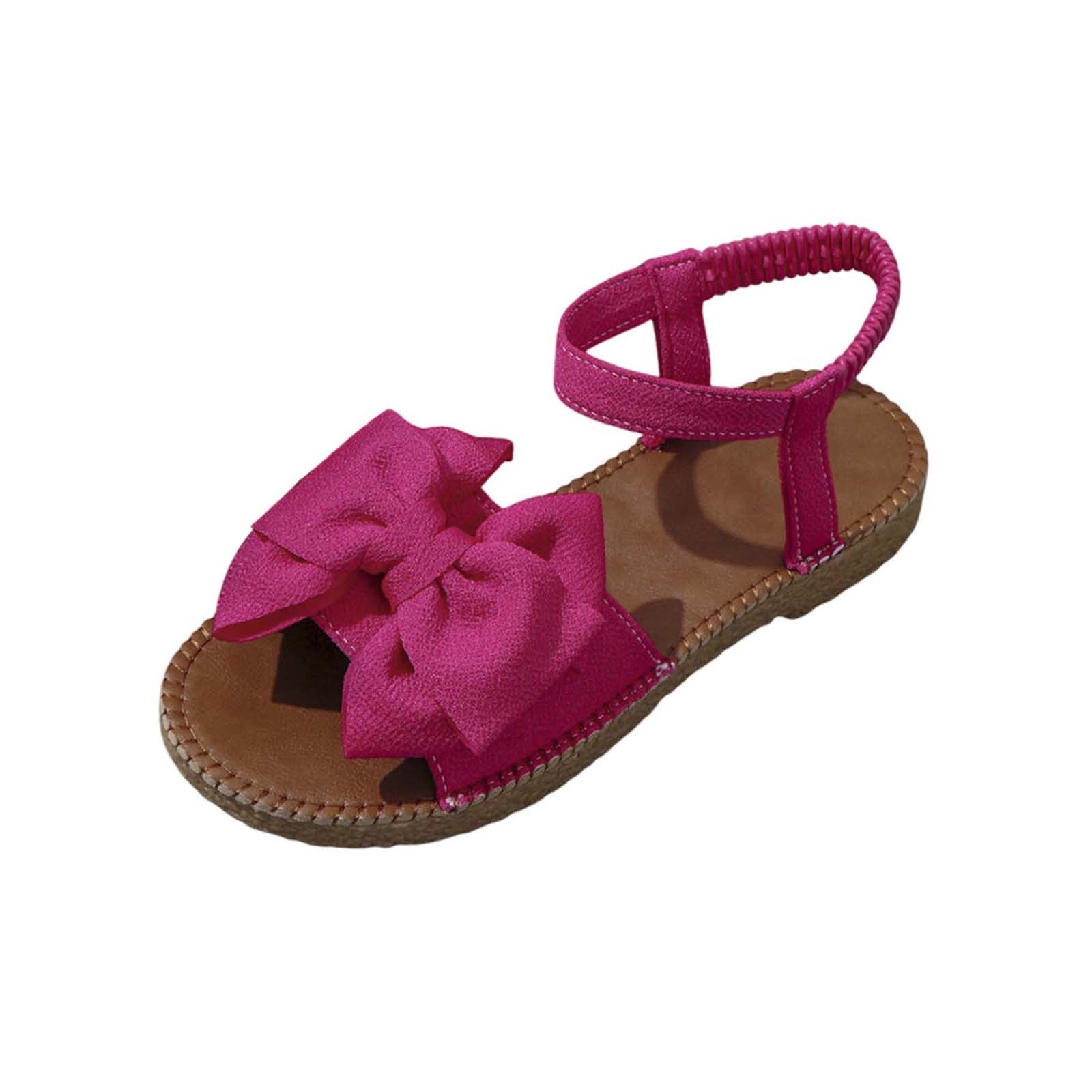 Hot Pink Ladies' Plus Size Open Toe Flat Sandals Bow Detail Elastic ...