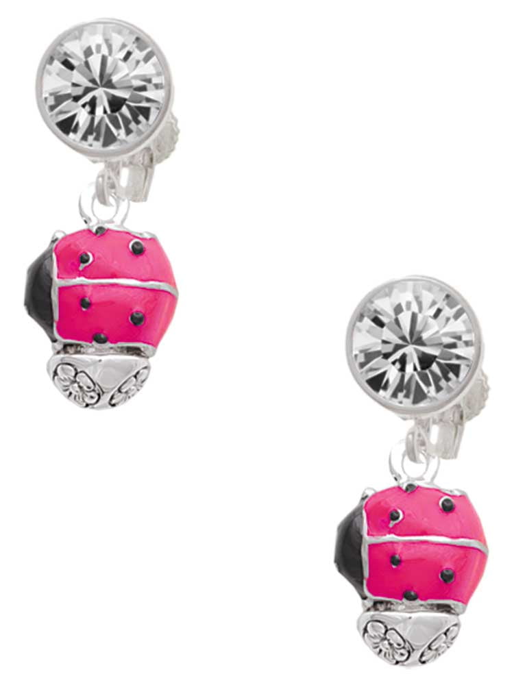 Hot Pink Ladybug Spinner Clear Crystal Clip On Earrings - Walmart.com