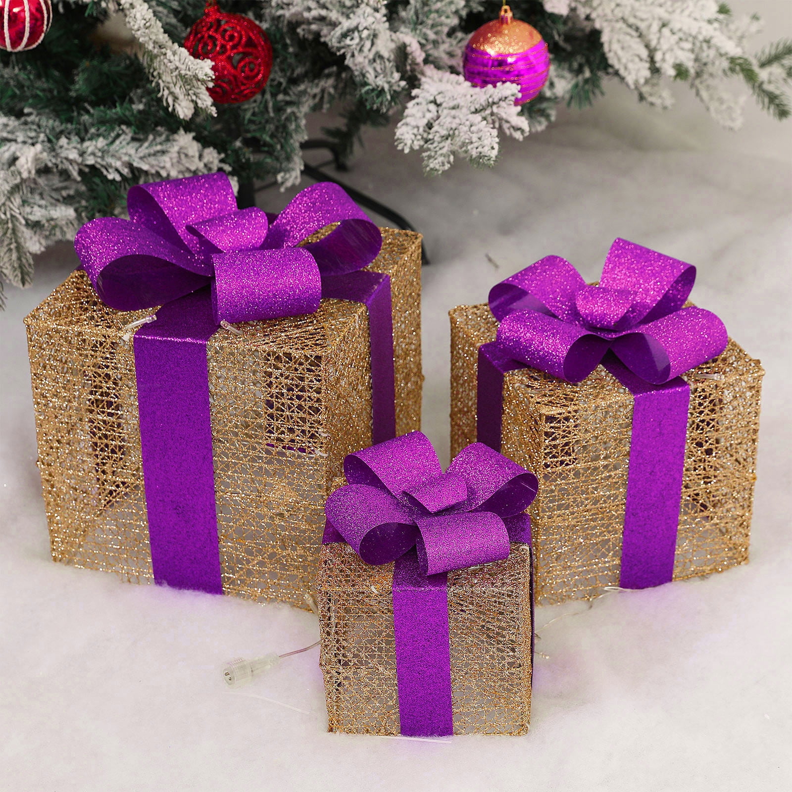 Hot Pink Led Christmas Gift Box With Lights 3 Sizes 10" 8" 6" Flashing ...