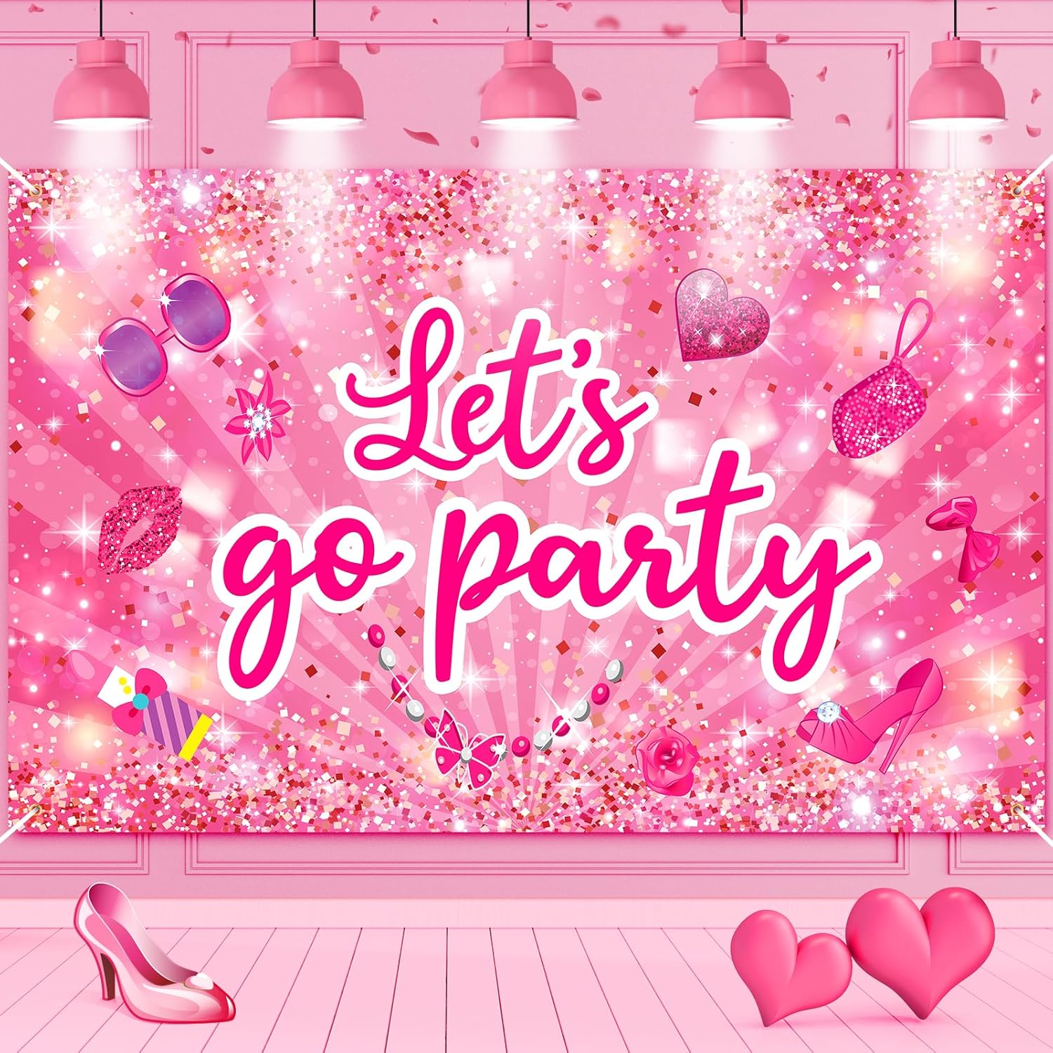 Hot Pink Let's Go Party Decorations Banner Pink Princess Birthday ...