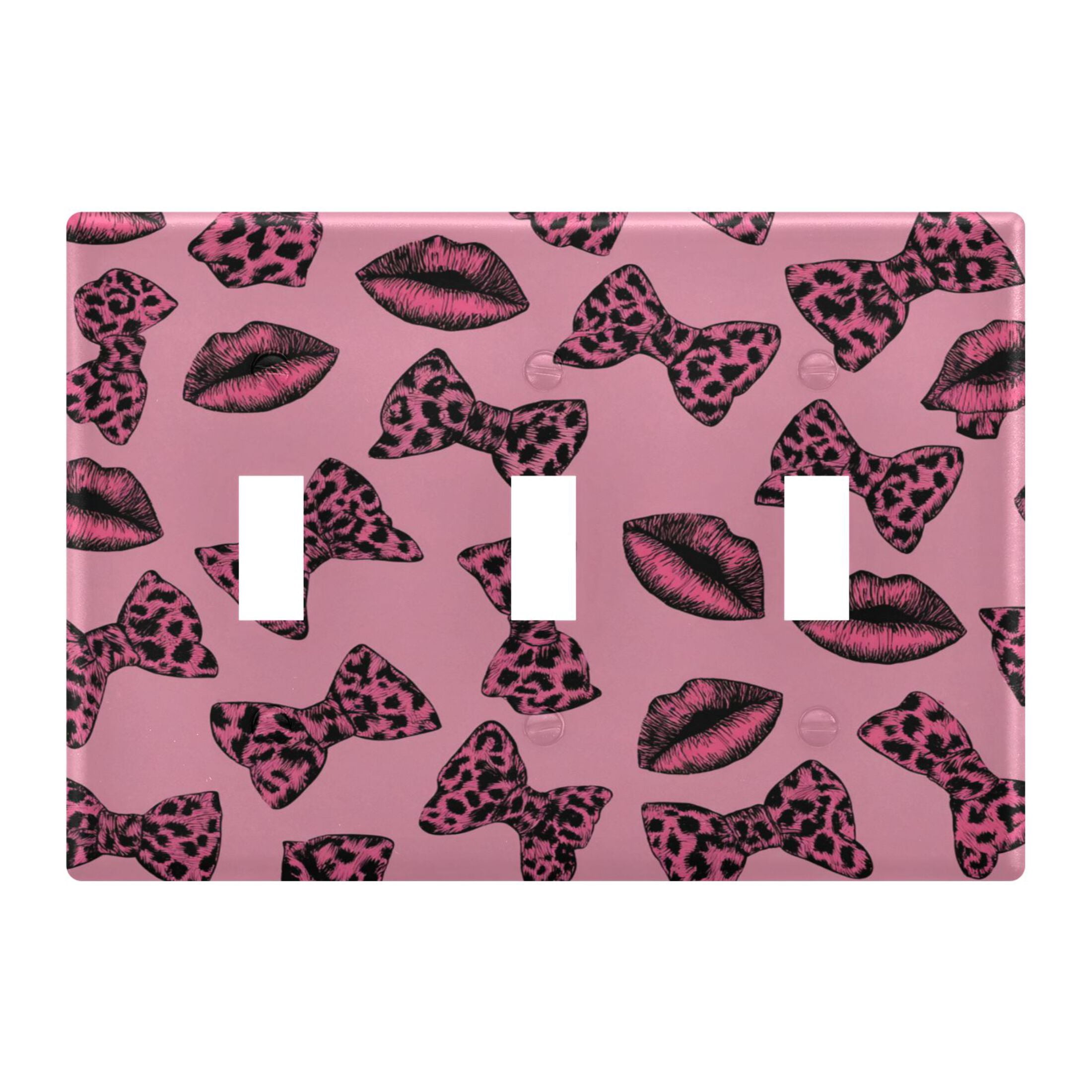 Hot Pink Lips Bows with Leopard Print Light Switch Cover Electrical ...