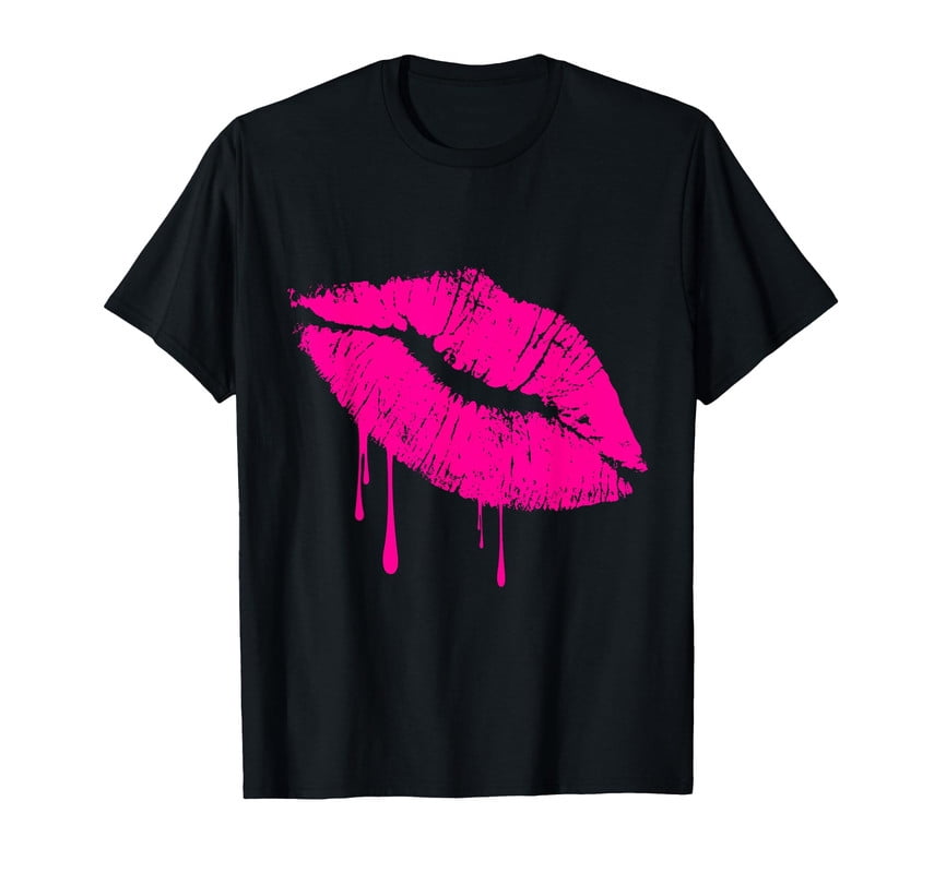 Hot Pink Lips Kiss 80s Lipstick Party T-Shirt Drip 1981 T-Shirt ...