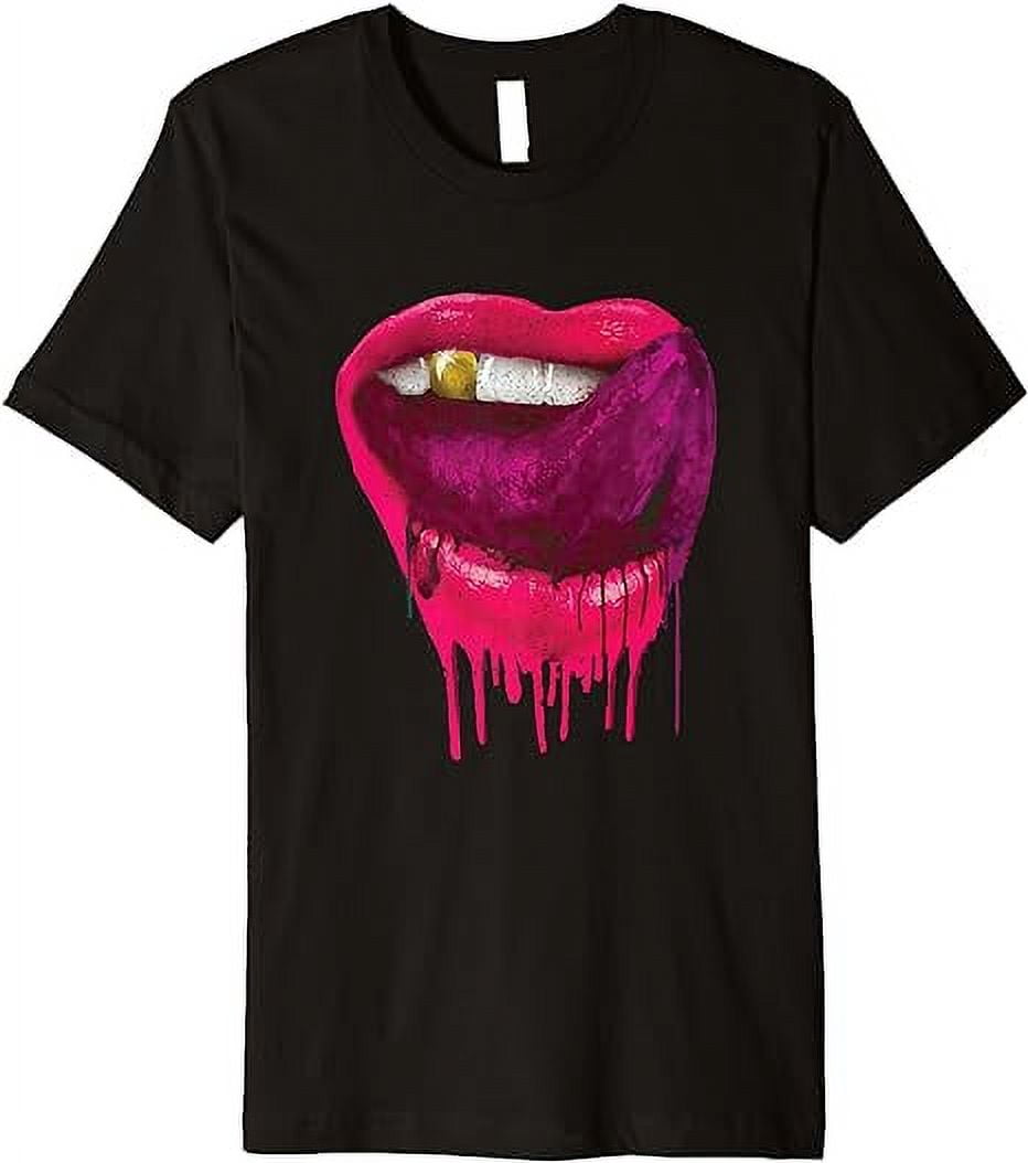 Hot Pink Lips Mouth Tongue Out - Cool Vintage Retro Premium T-Shirt ...