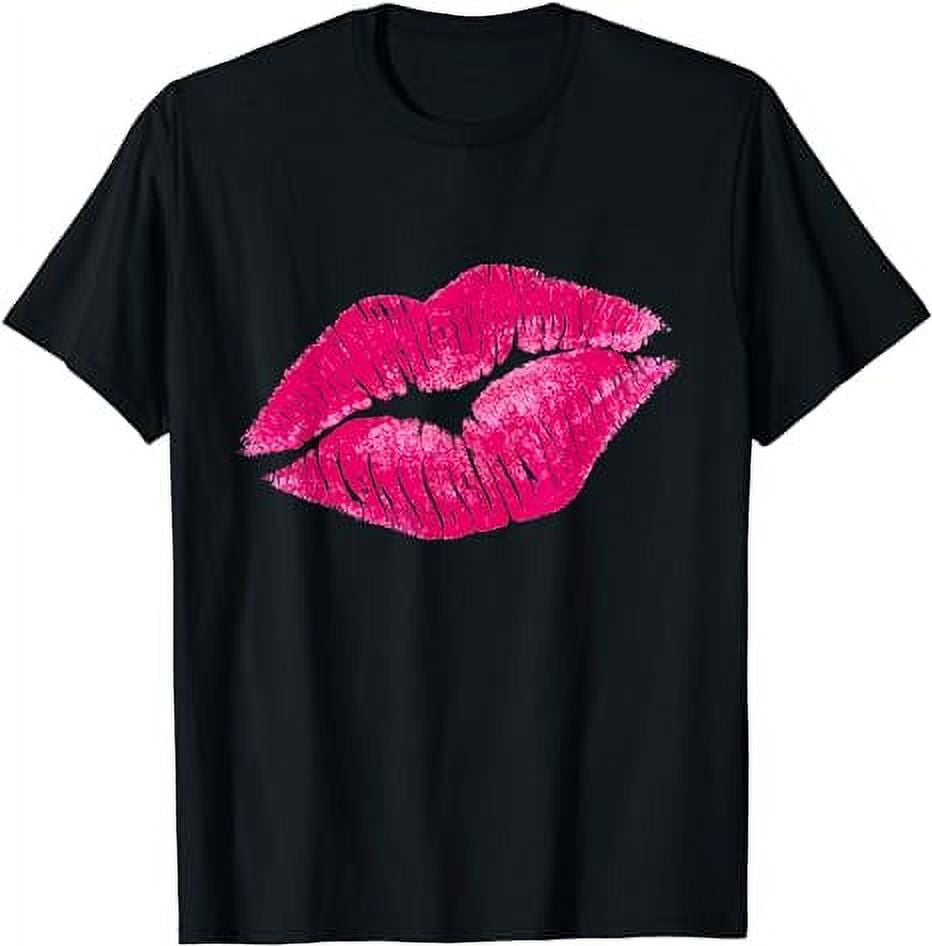 Hot Pink Lips Shirt Neon 80s Kiss Lipstick Party T-Shirt - Walmart.com