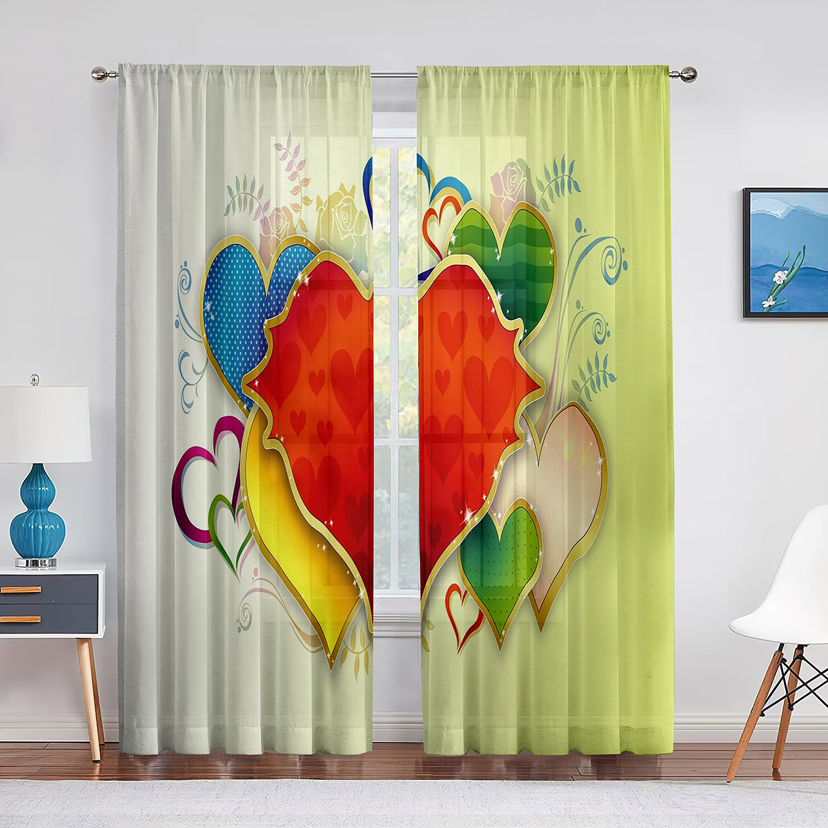 Hot Pink Love Hearts Shapes Sheer Curtains for Valentine's Day Living ...