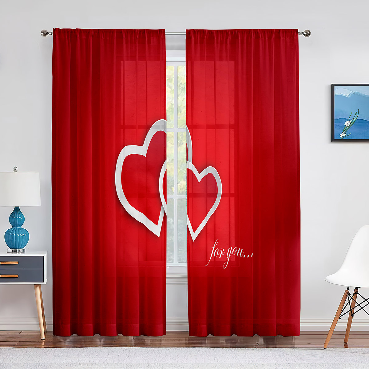 Hot Pink Love Hearts Sheer Voile Curtain Princess Cute Modern ...