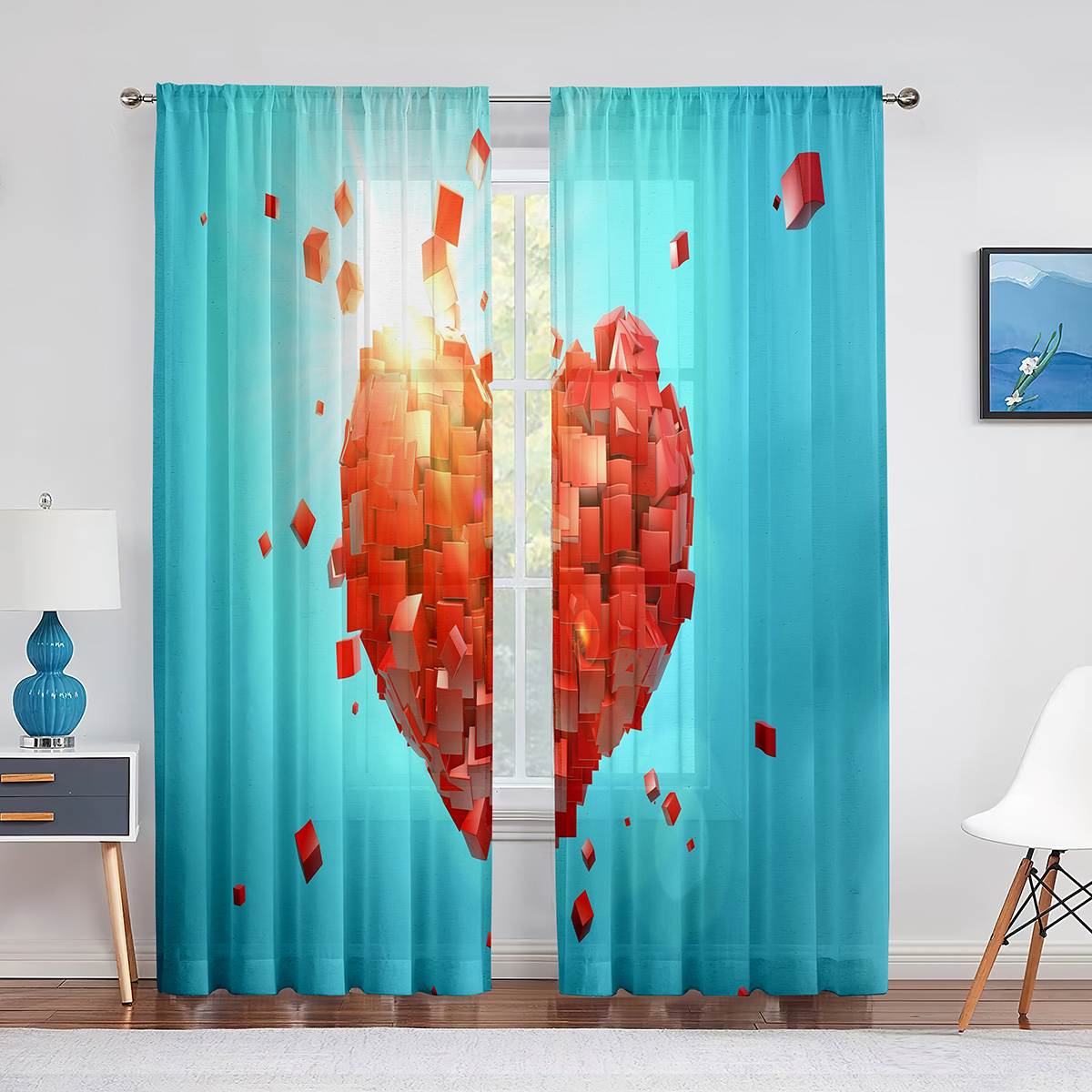 Hot Pink Love Hearts Sheer Voile Curtain Princess Cute Modern ...