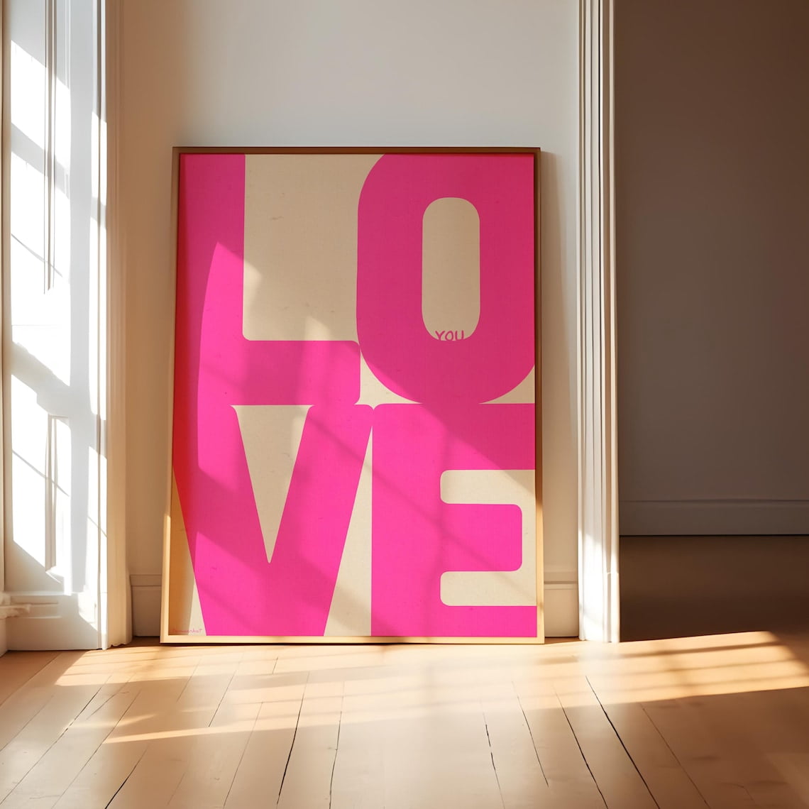 Hot Pink Love You Poster Trendy Retro Wall Art Design1 Poster, Unframed ...