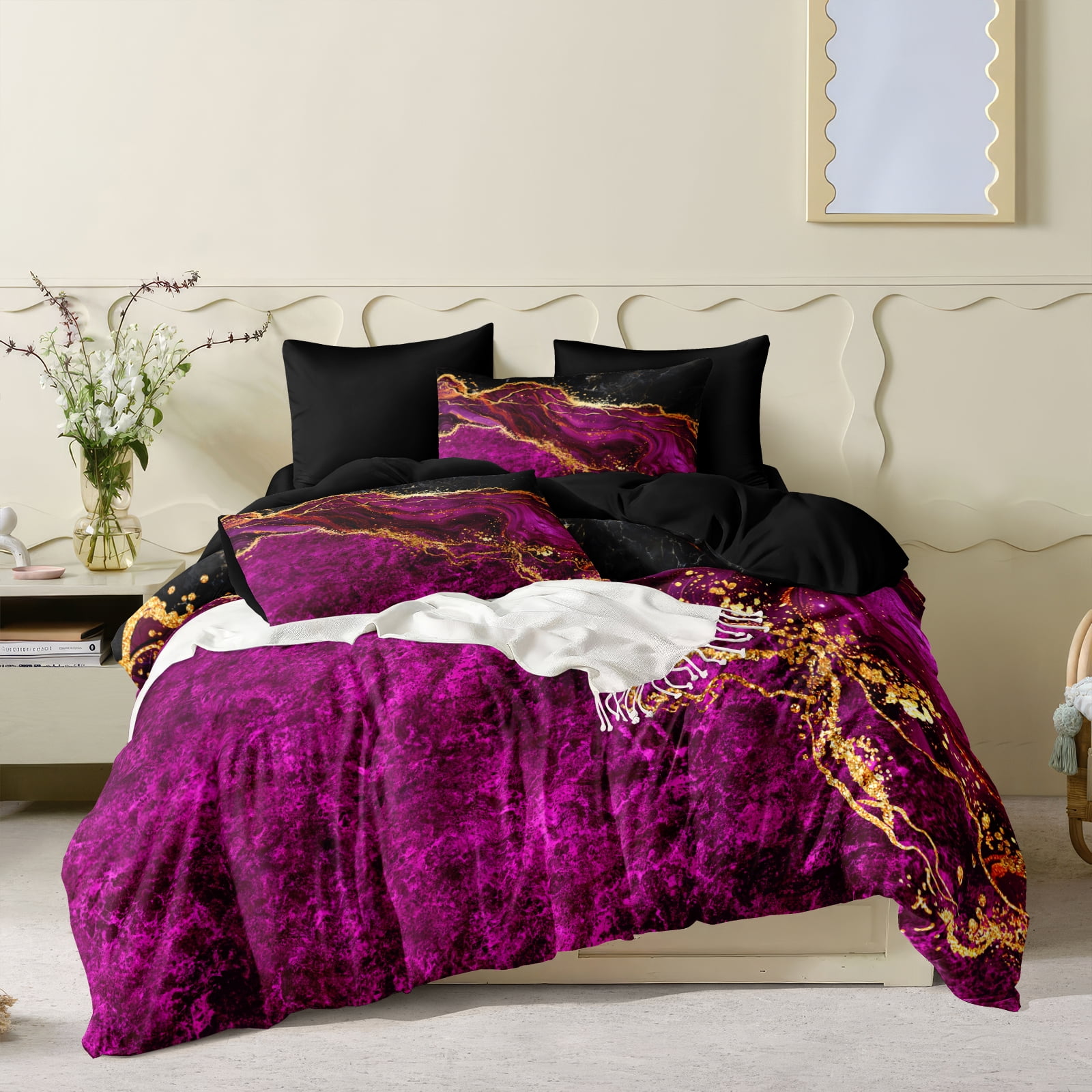 Hot Pink Marble Comforter Set Black Gold Bedding Set Dark Red Marble ...
