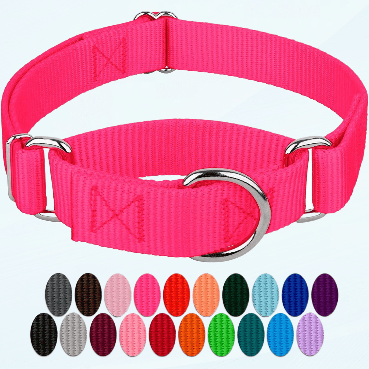 Hot Pink Martingale Heavy Duty Nylon Dog Collar - 21 Vibrant Color ...