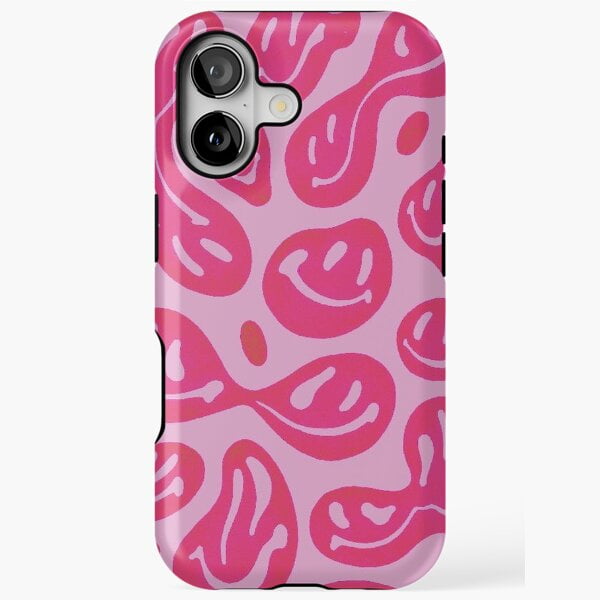 Hot Pink Melted Smiley Face Psychedelic Art Case for iPhone 17 to 11 ...