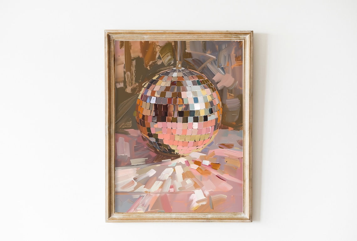 Hot Pink Mirrorball Y2K Disco Ball Home Wall Decoration, Unframed ...