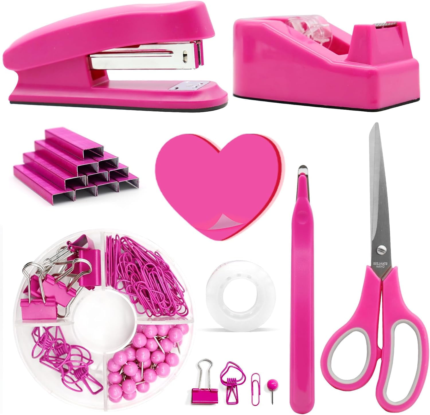 Hot Pink Office Supplies, UPIHO Hot Pink Desk Accessories, Stapler and ...