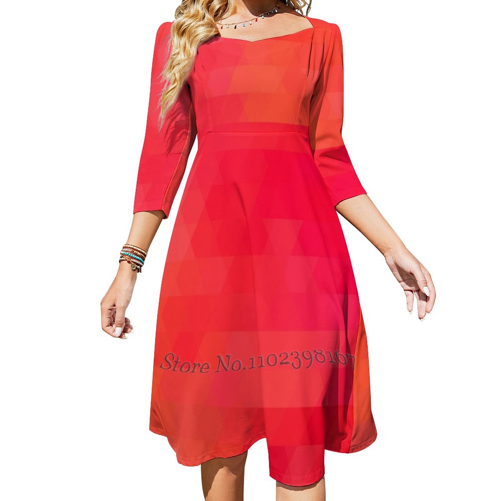 Hot Pink Orange Abstract Geometric Mosaic Tiles Evening Party Dresses ...