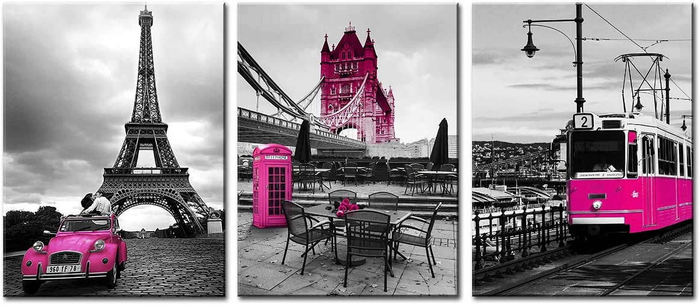 Hot Pink Paris Canvas Wall Art Prints Bathroom Bedroom Decor Eiffel ...