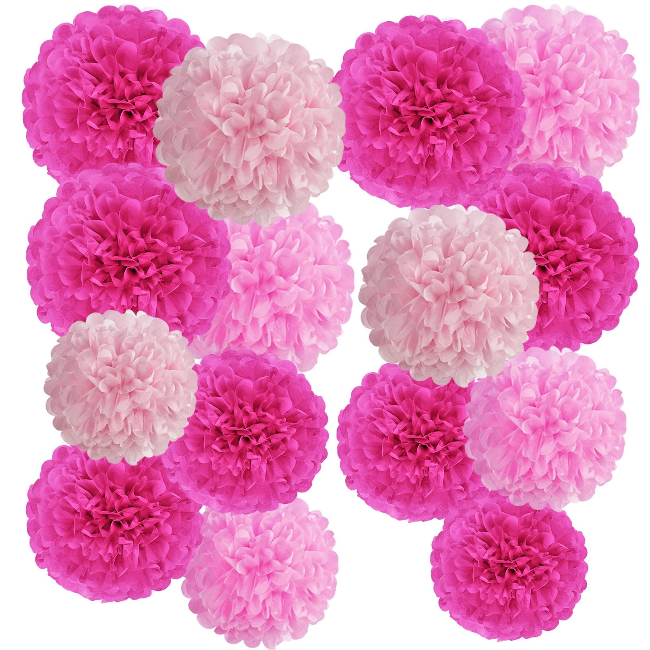 Hot Pink Party Poms - 20 Pack Tissue Pom Poms for Wedding, Birthday ...