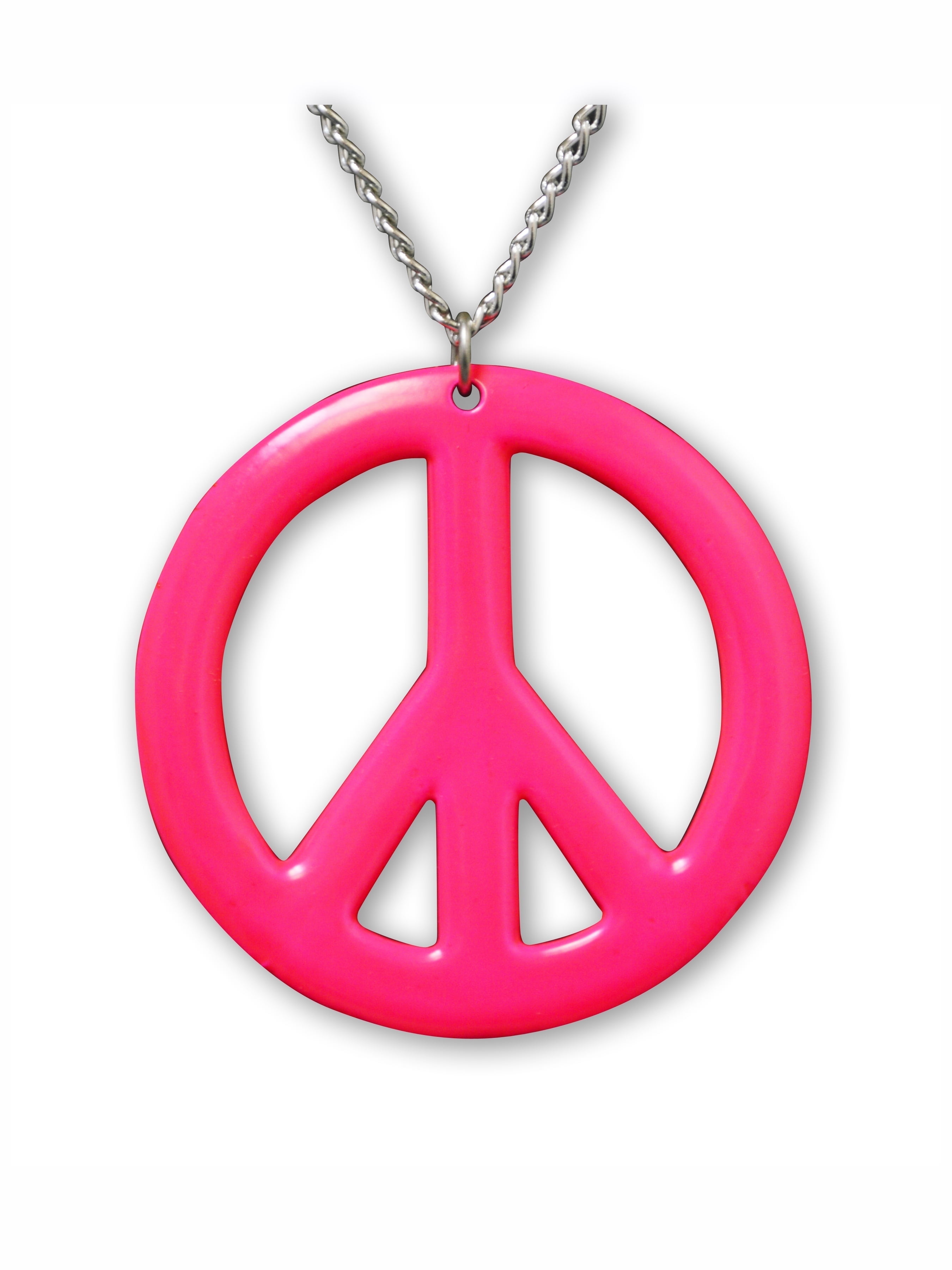 Real Metal Hot Pink Peace Sign Pendant Necklace, Simple Hippie Enamel ...