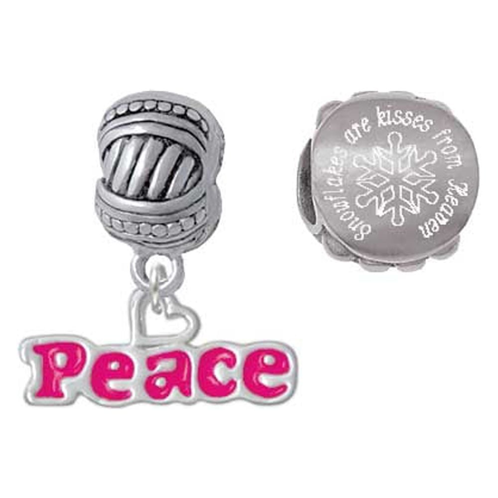 Hot Pink ''Peace'' with Heart Snowflakes are Kisses from Heaven Charm ...