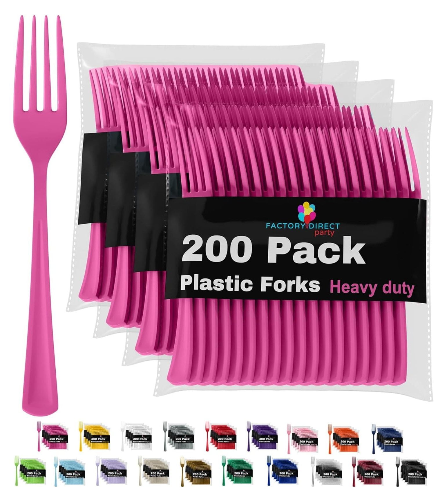 Hot Pink Plastic Forks - 200 Count, 7.5 Inch Heavy Duty Disposable ...