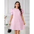 Hot Pink Plus Size Puff Sleeve Shift Dress With Gingham Pattern ...