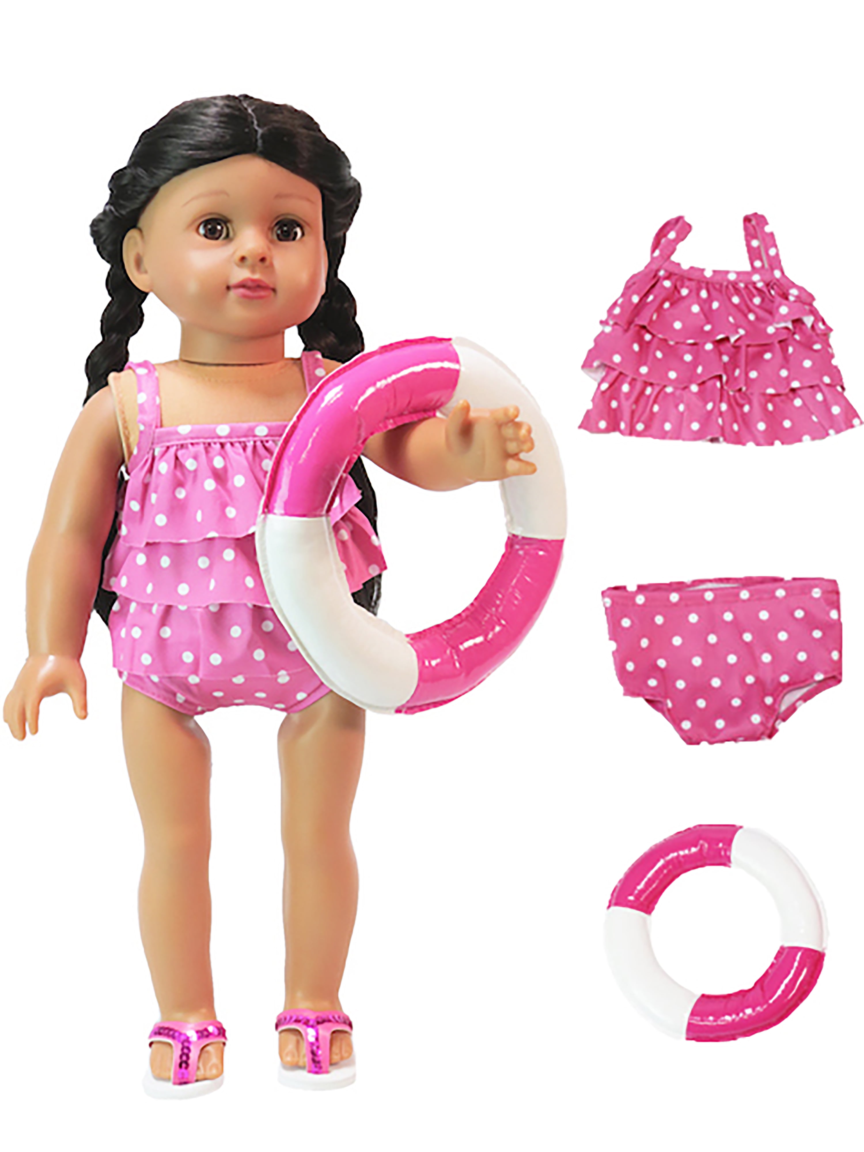 Hot Pink Polkadot 2-Piece Bathing Suit with Float for 18-Inch Dolls ...