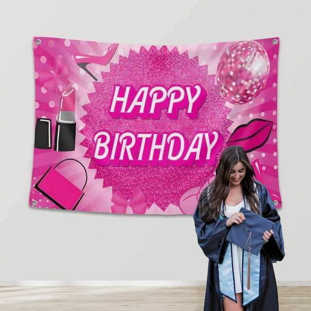 Hot Pink Princess Party Decorations, Large 5 * 3 FT Happy Birthday ...