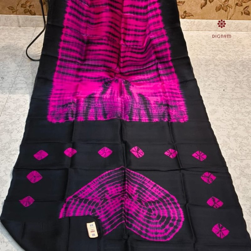 Hot Pink Pure Silk Bandhani Shibori Saree - Walmart.com