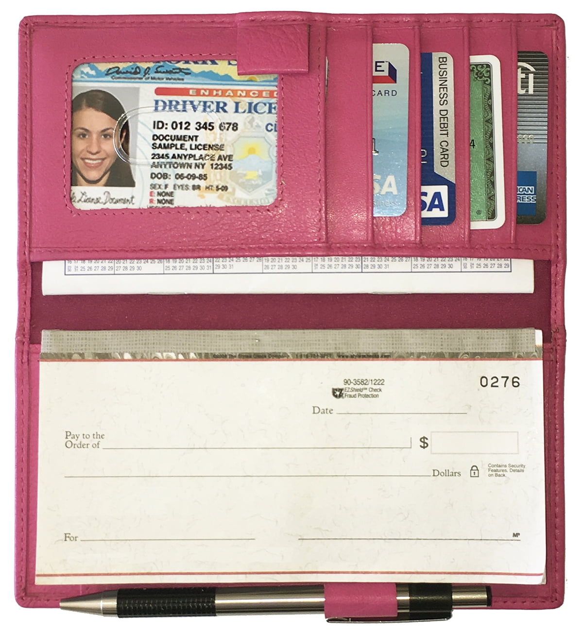 Hot Pink RFID Leather Checkbook Cover With Credit Card Slots and Pen ...
