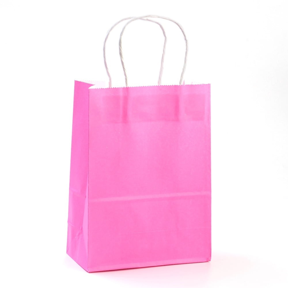 Hot Pink Rectangle Kraft Paper Bags with Paper Twine Handles for ...