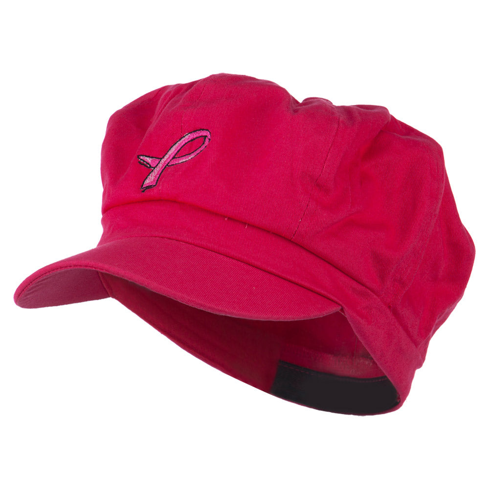 Hot Pink Ribbon Breast Cancer Embroidered Newsboy Cap - Fuchsia OSFM ...