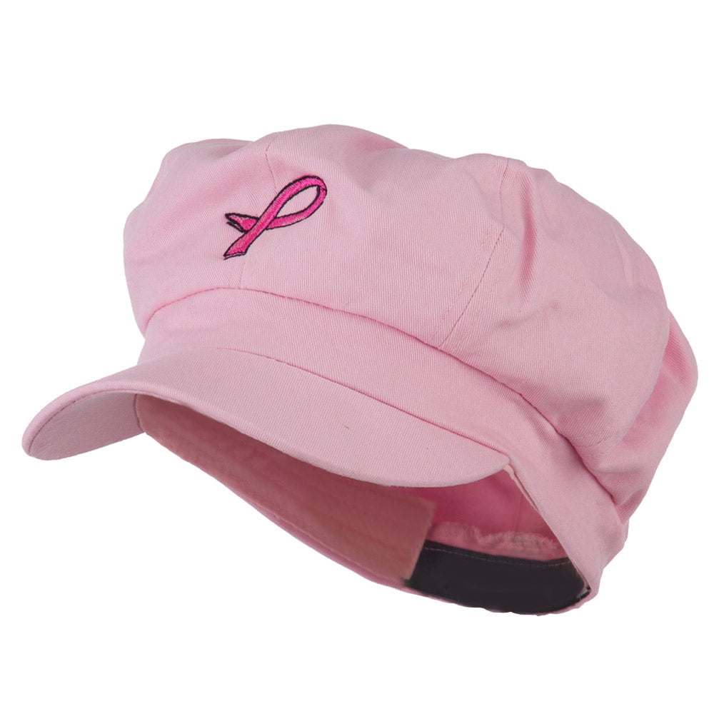 Hot Pink Ribbon Breast Cancer Embroidered Newsboy Cap - Pink OSFM ...