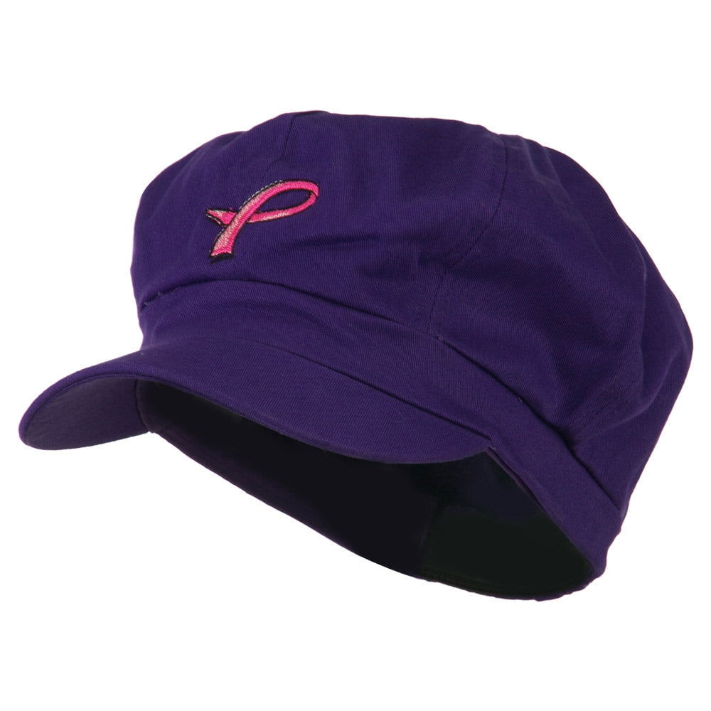 Hot Pink Ribbon Breast Cancer Embroidered Newsboy Cap - Purple OSFM ...