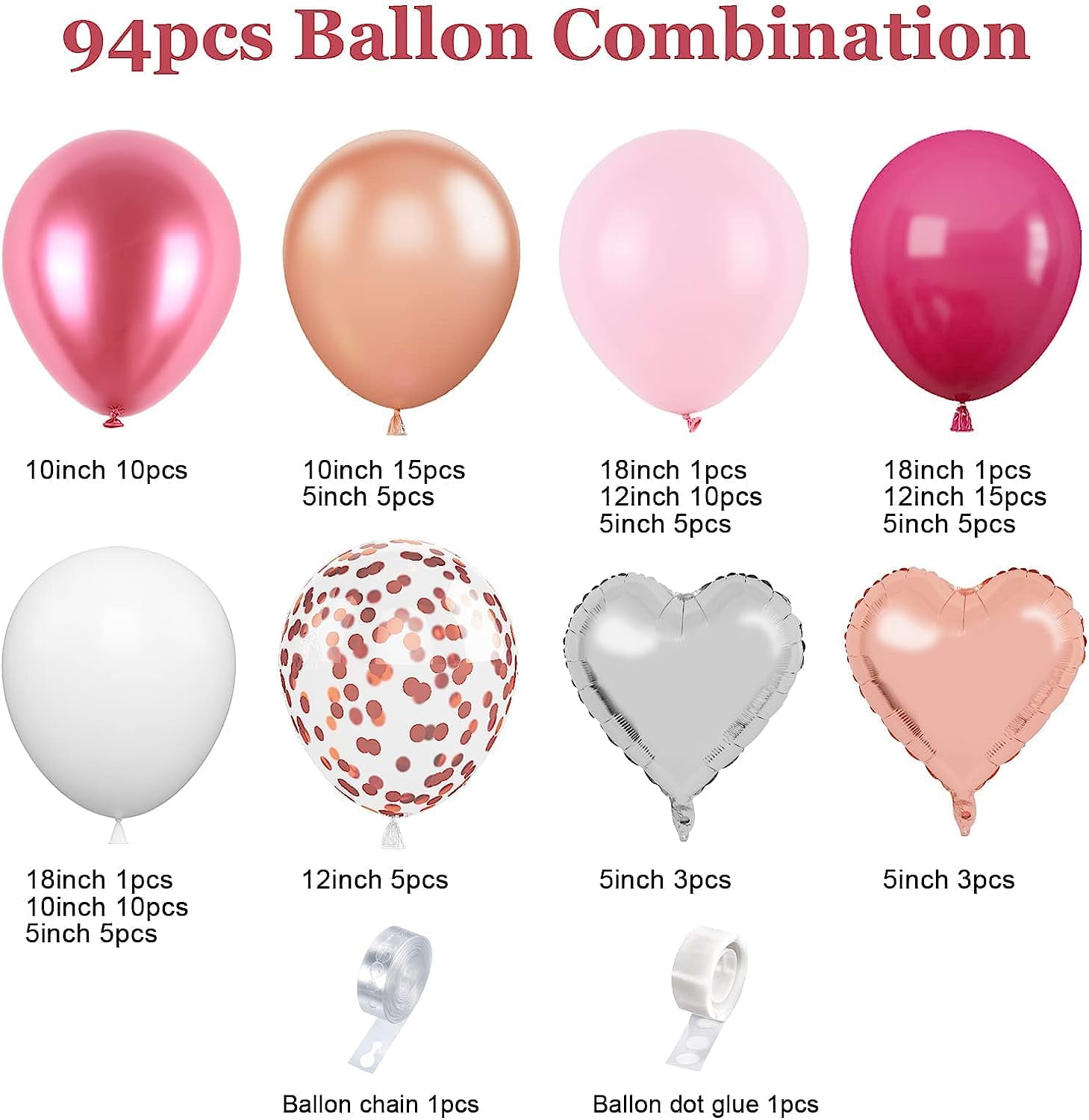 Hot Pink Rose Gold Balloon Garland Arch Kit With Metallic White ...