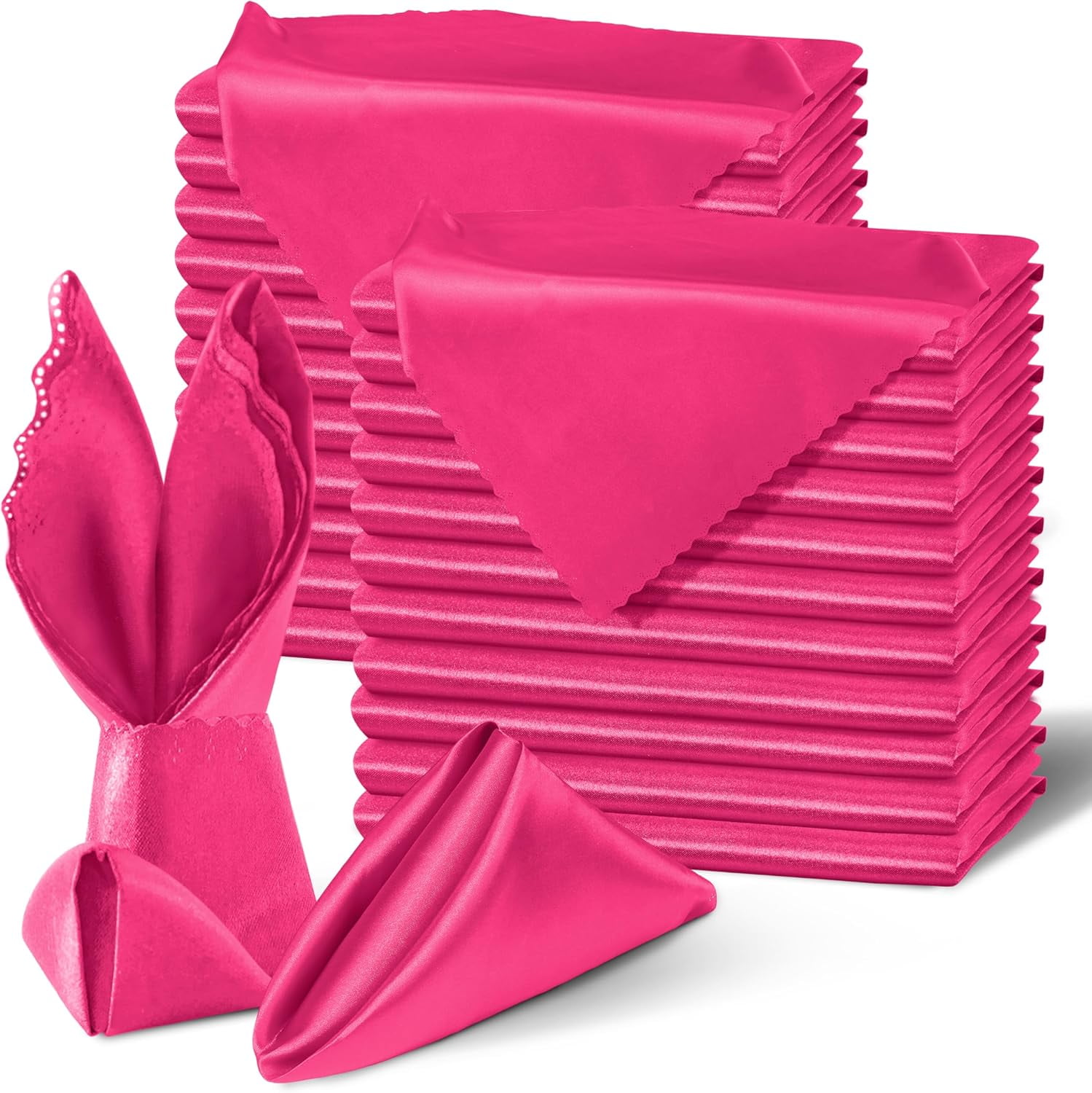 Hot Pink Satin Napkins - 100 Pack, 17x17 Inches, Scalloped Square ...
