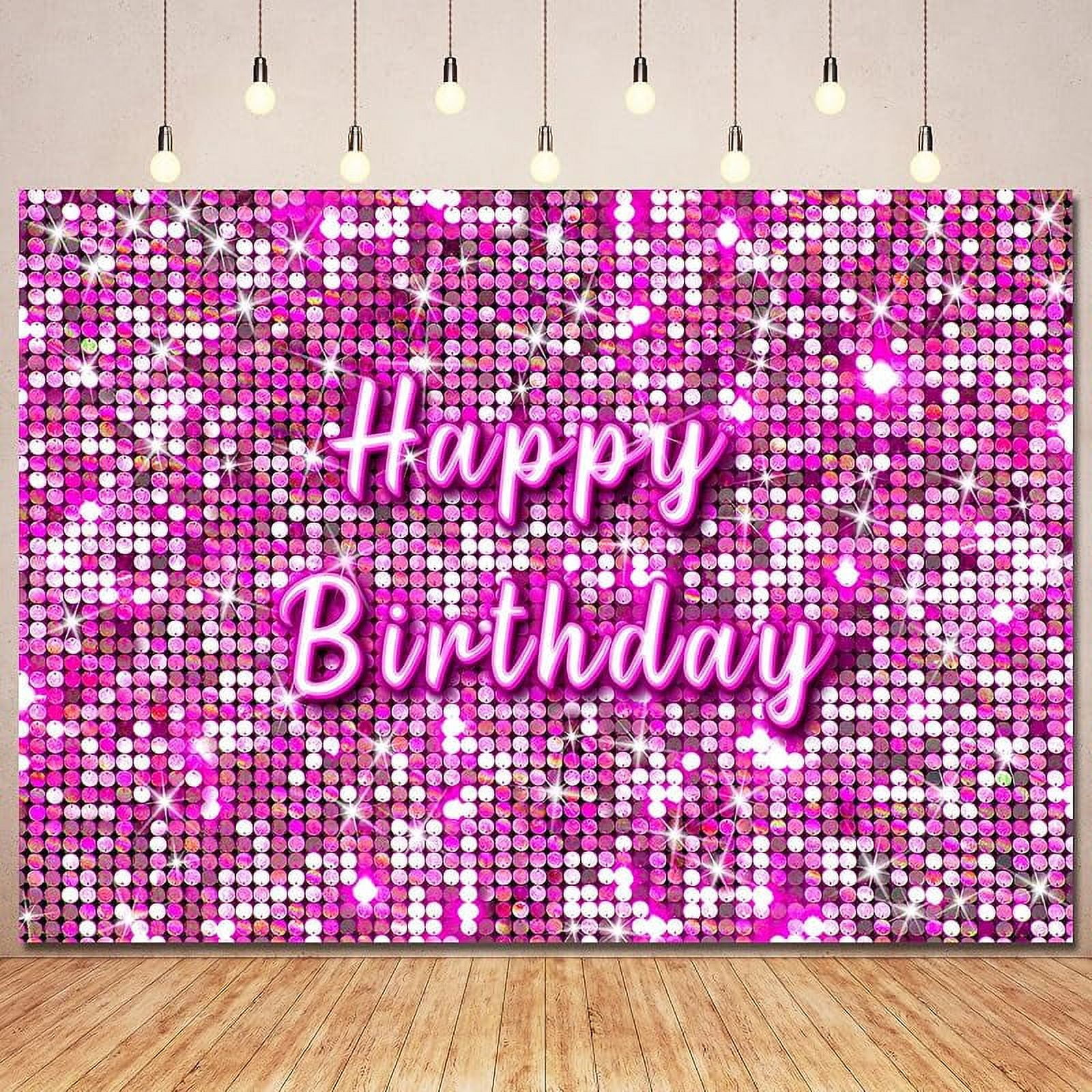 Hot Pink Sequin Birthday Backdrop Girls Bday Banner Decorations,Pink ...