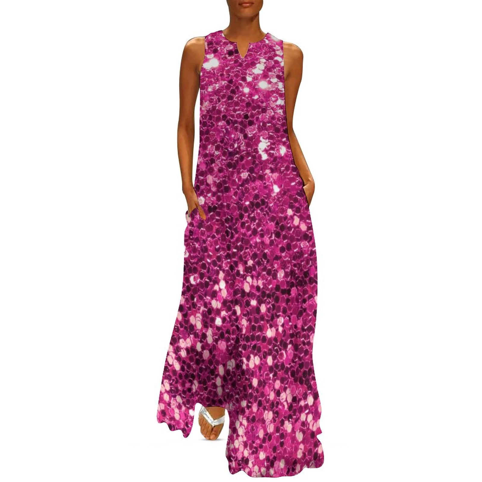 Hot Pink Sequin Pattern Bling Glam Long Dress prom dresses Dress ...