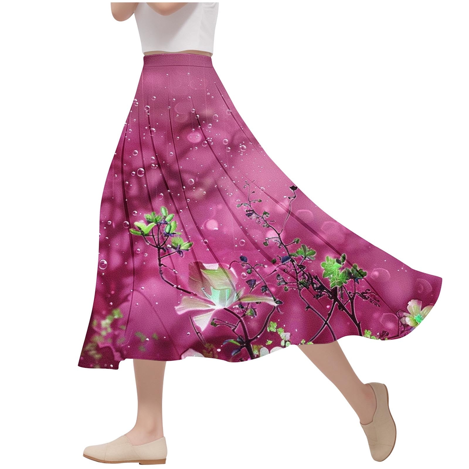 Hot Pink Skorts for Women Faux Gauze Linen Floral Graphic Maxi Long ...