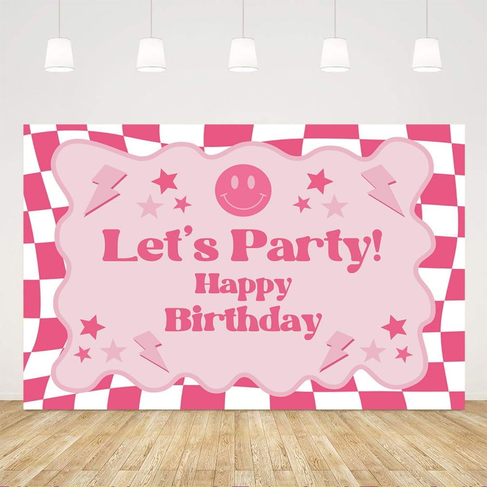 Hot Pink Smiling Face Birthday Party Backdrop Let's Party Preppy Extra ...