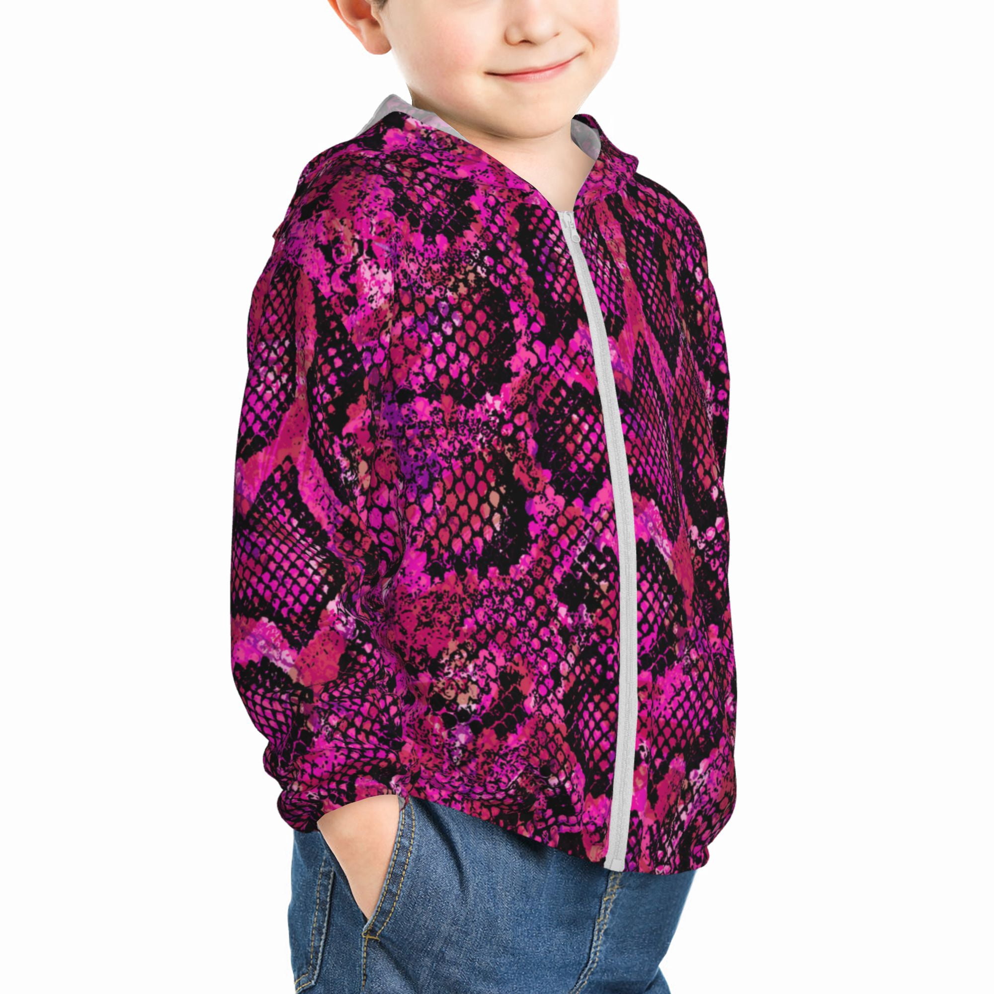 Hot Pink Snakeskin Kids Zip-Up Hoodie Girls Boys Sun Protection Jacket ...