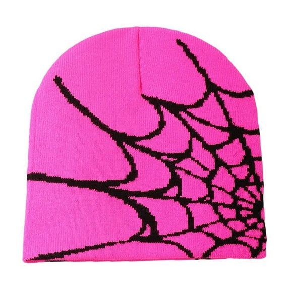 Hot Pink Spider Web Design Knitted Beanie Hat For Unisex Winter Warm ...