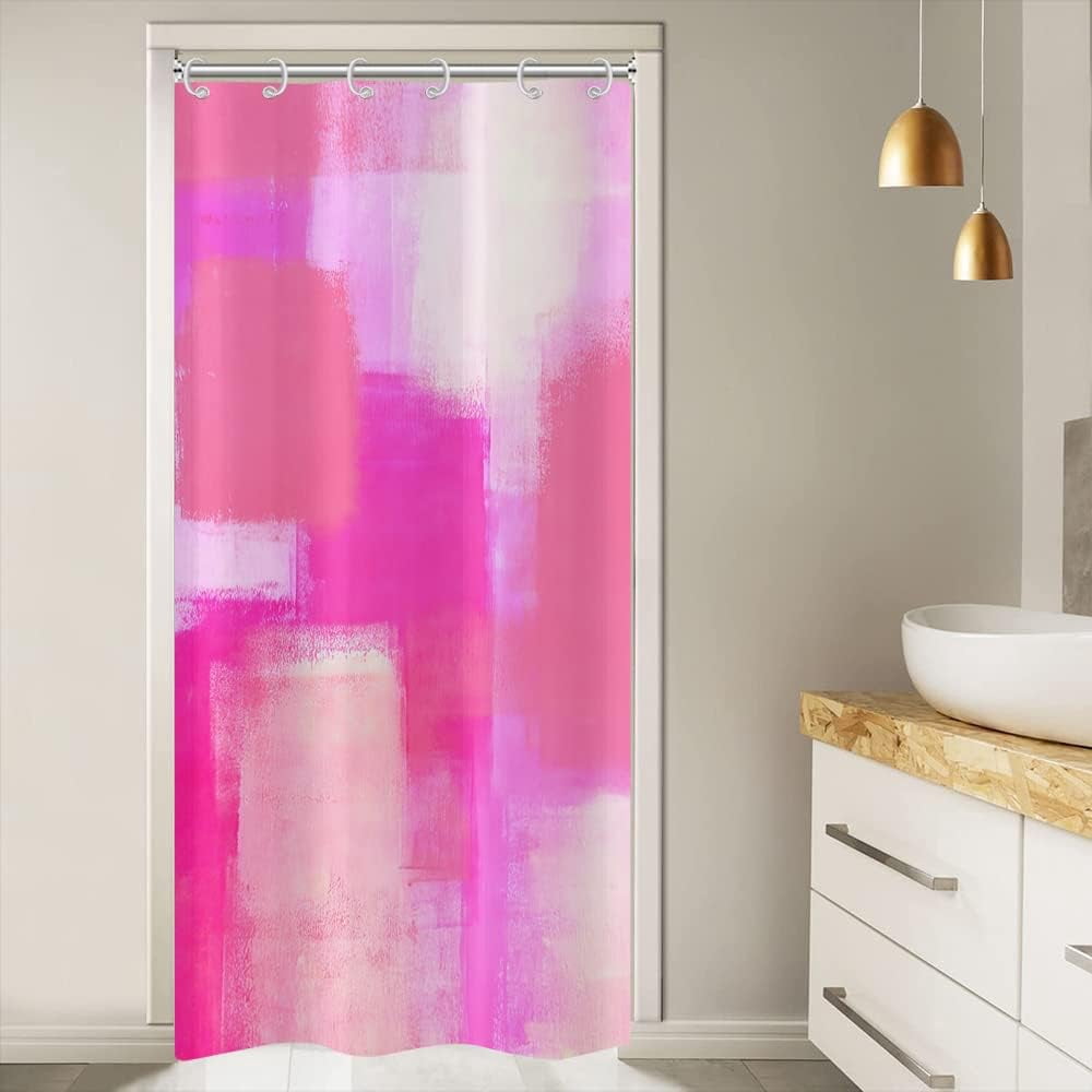 Hot Pink Stall Shower Curtain, Watercolor Pink Contemporary Brush ...