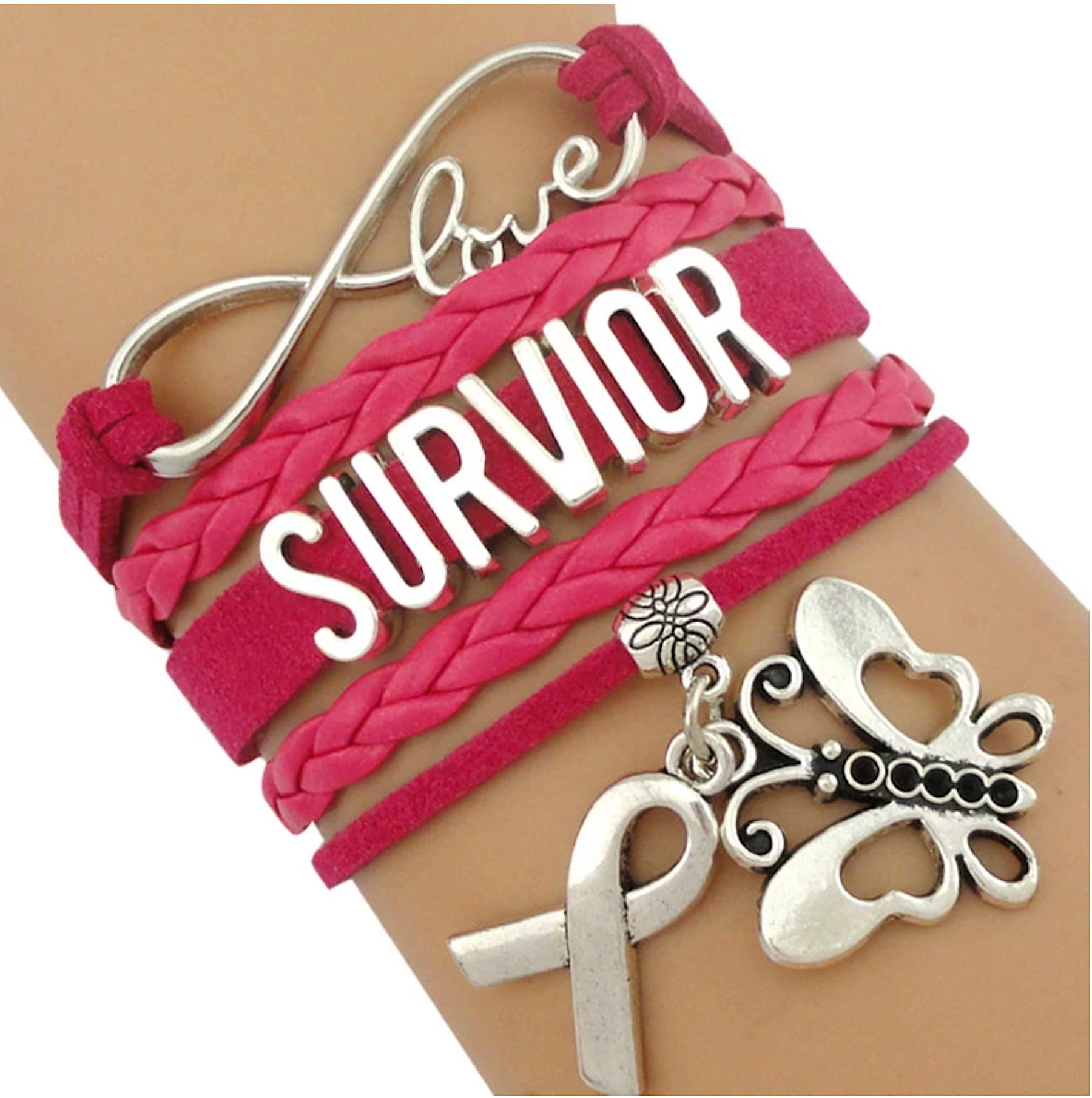 Hot Pink Survivor Breast Cancer Ribbon Bracelet - Walmart.com