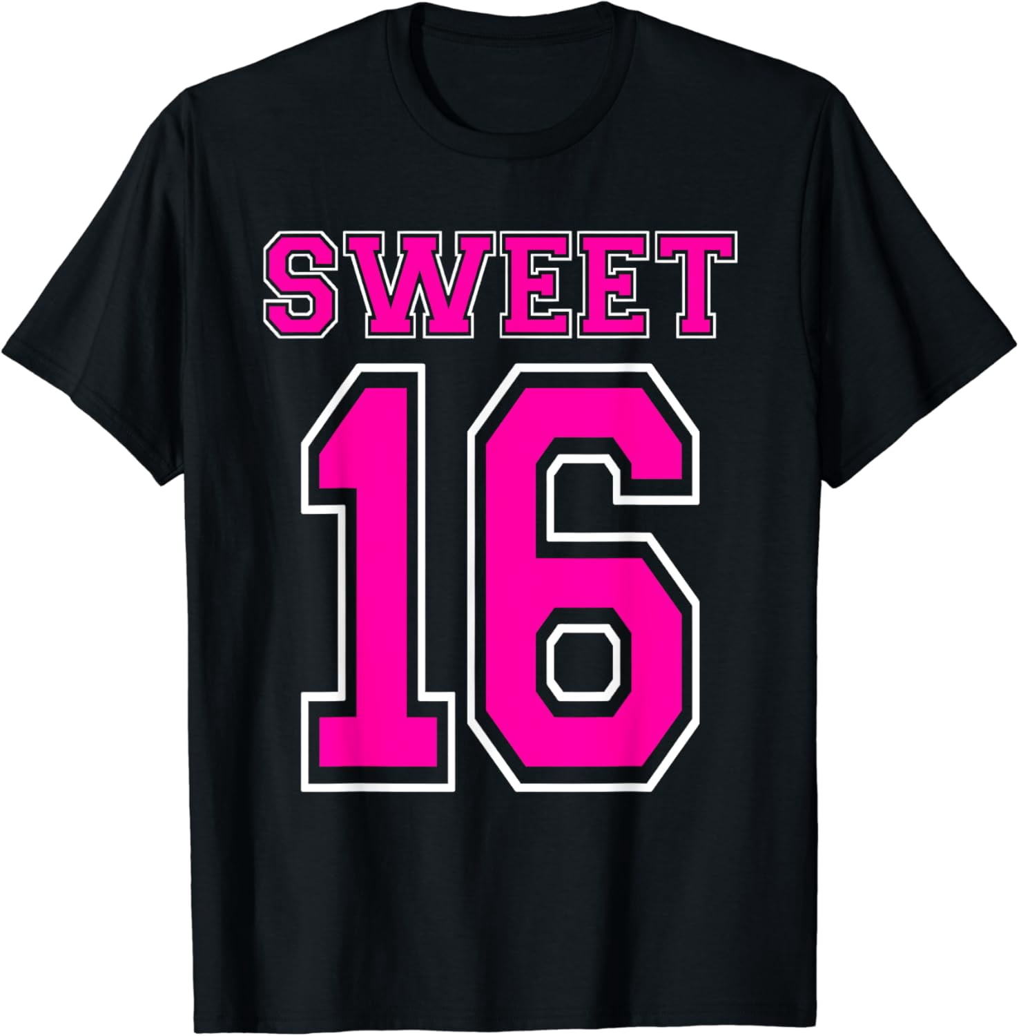 Hot Pink Sweet 16 Girls 16th Birthday Party Jersey Sixteen Cotton T ...