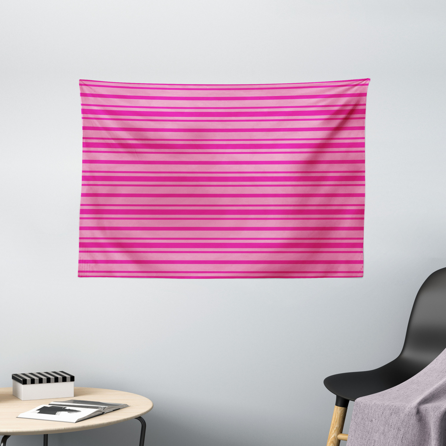 Hot Pink Tapestry, Horizontal Bold and Thin Stripes in Pink Tones ...