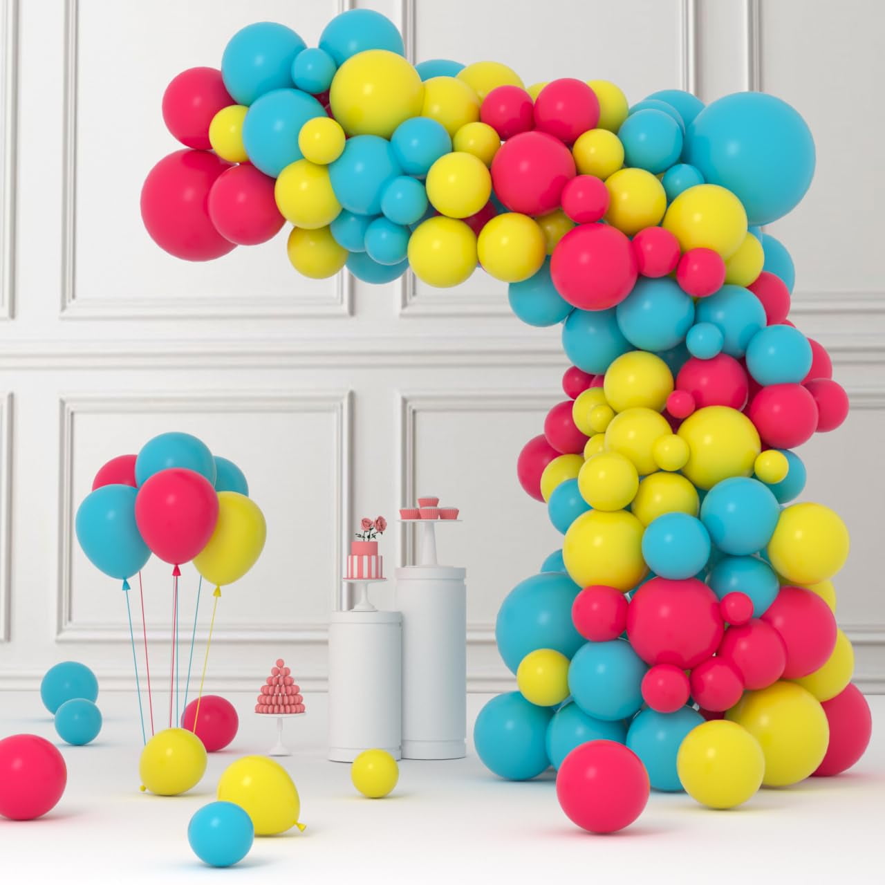 Hot Pink Teal Blue MMF7 Yellow Balloon Garland Arch Turquoise Blue Rose ...