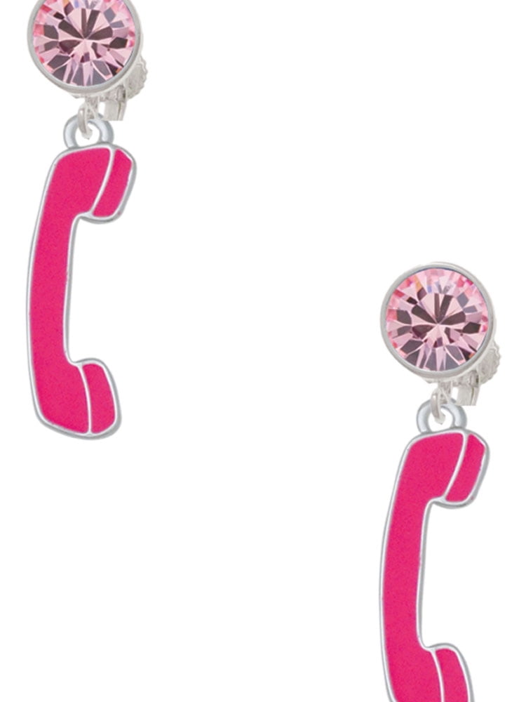 Delight Jewelry Hot Pink Telephone Pink Crystal Clip on Earrings ...